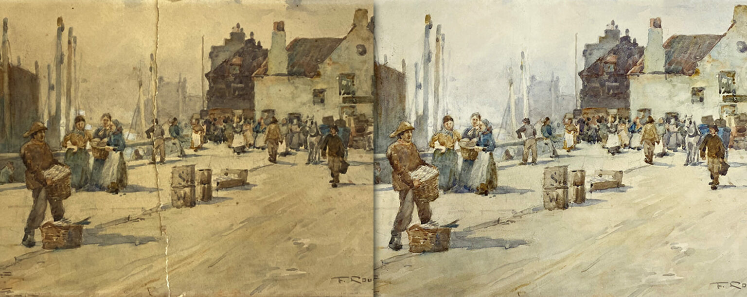 Cleaning a watercolour painting